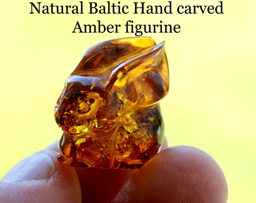 Rabbit Figurine / Natural Hand Carved Baltic Amber Figurine / Cute ...