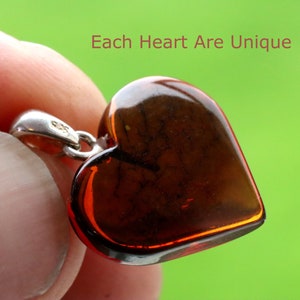 Heart Baltic Amber Pendant / Red Color Gemstone / 925 Sterling Silver ...