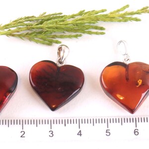 Heart Baltic Amber Pendant / Red Color Gemstone / 925 Sterling Silver ...
