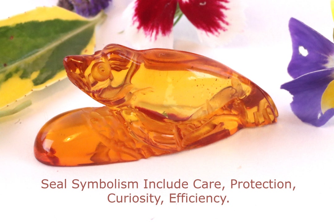 Amber Crystal Seal Figurine – Hand Carved Baltic Amber Animal Totem ...