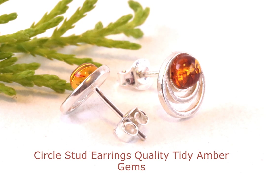 Baltic Amber Stud Earrings on Sterling Silver | Infinity Circle Symbol ...