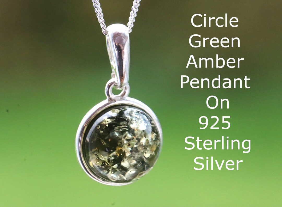 Circle Green Amber Pendant / Green Amber Gemstone / Dainty Minimalist ...