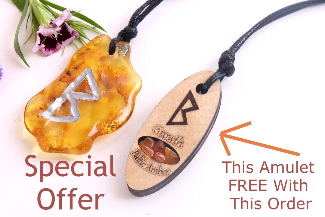 Viking Amber Rune Amulet Pendant Growth Symbol With a FREE - Etsy