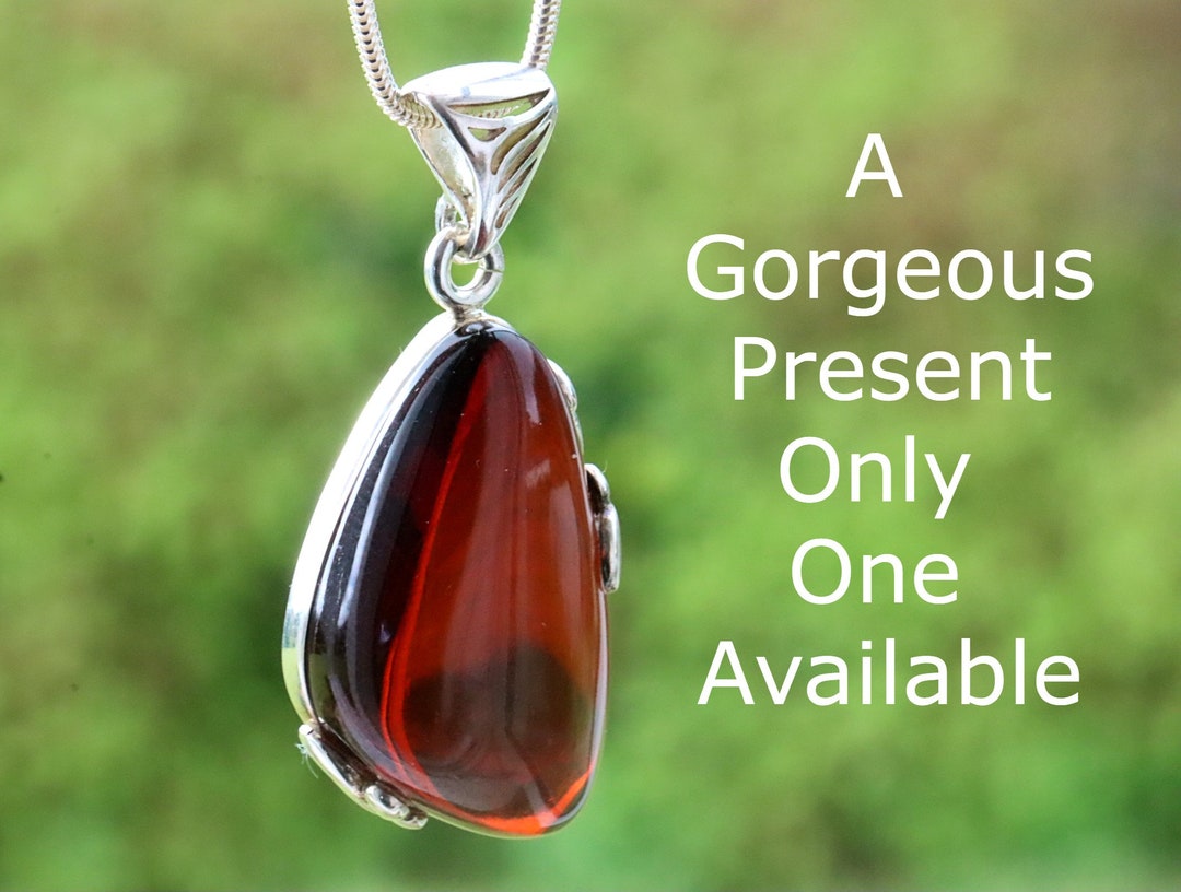 Sterling Silver Tear Drop Red Baltic Amber Gem Pendant / Red Amber ...