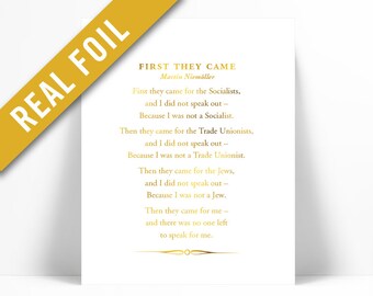 First They Came Poem Gold Foil Art Print Martin Niemöller | Etsy