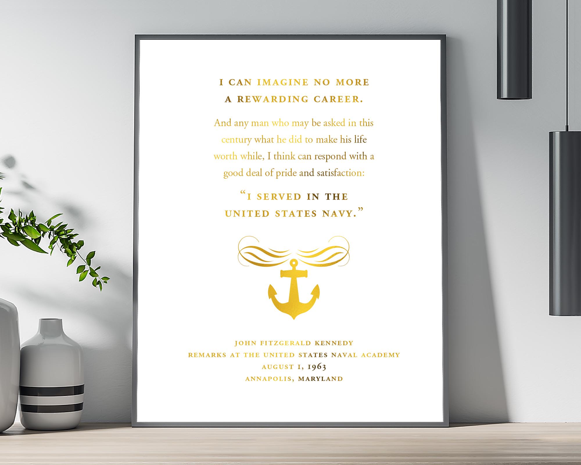 John Fitzgerald Kennedy US Navy Speech Gold Foil Art Print - JFK ...