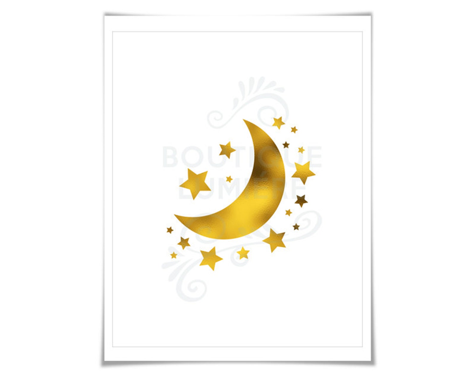 Moon & Stars Art Print - Gold Foil Print - Moon Poster - Childrens Art ...
