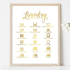 Laundry Symbols - Real Gold Foil Print - Laundry Room Poster ...