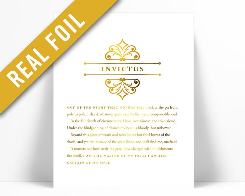 Invictus Gold Foil Art Print Master of My Fate Captain of My | Etsy Canada