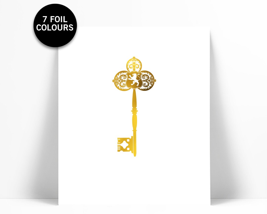 Skeleton Key Art Print - Gold Foil Print - Vintage Key Wall Art - Gold ...