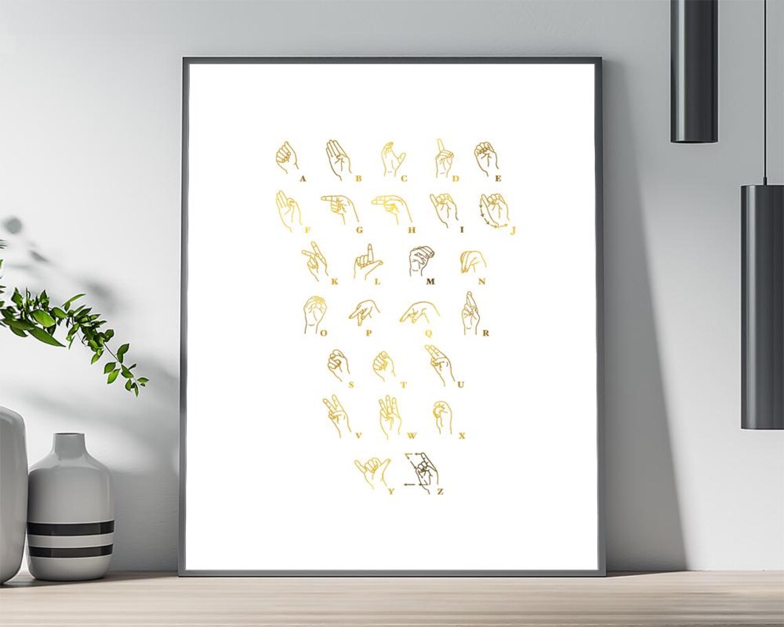 American Sign Language Gold Foil Art Print - ASL Poster Chart - Hand ...