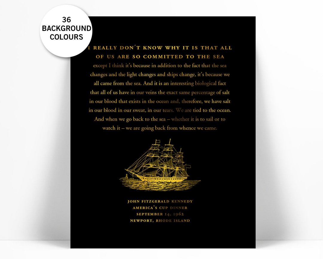 John Fitzgerald Kennedy Ocean Speech Gold Foil Art Print - JFK ...