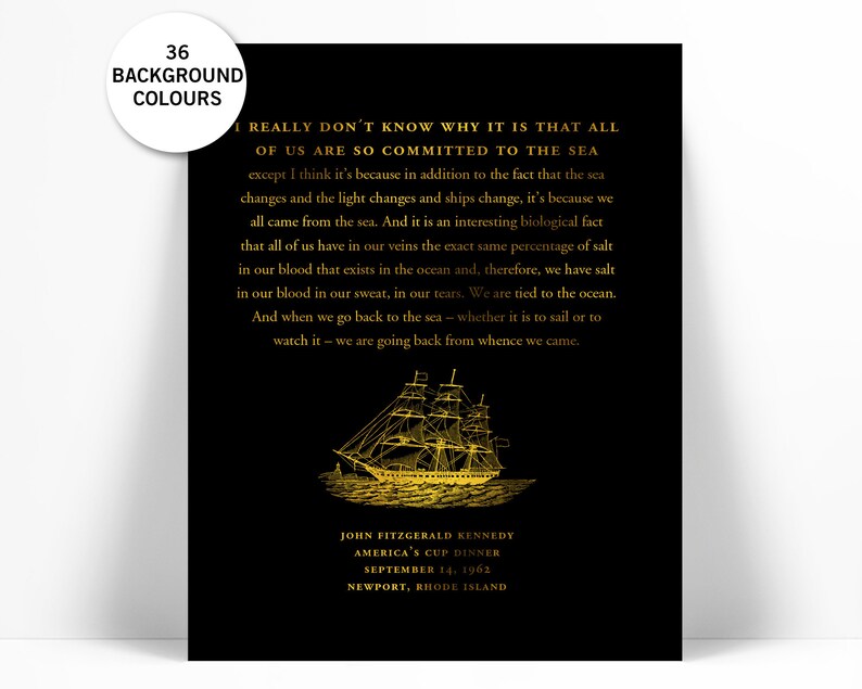 John Fitzgerald Kennedy Ocean Speech Gold Foil Art Print JFK - Etsy