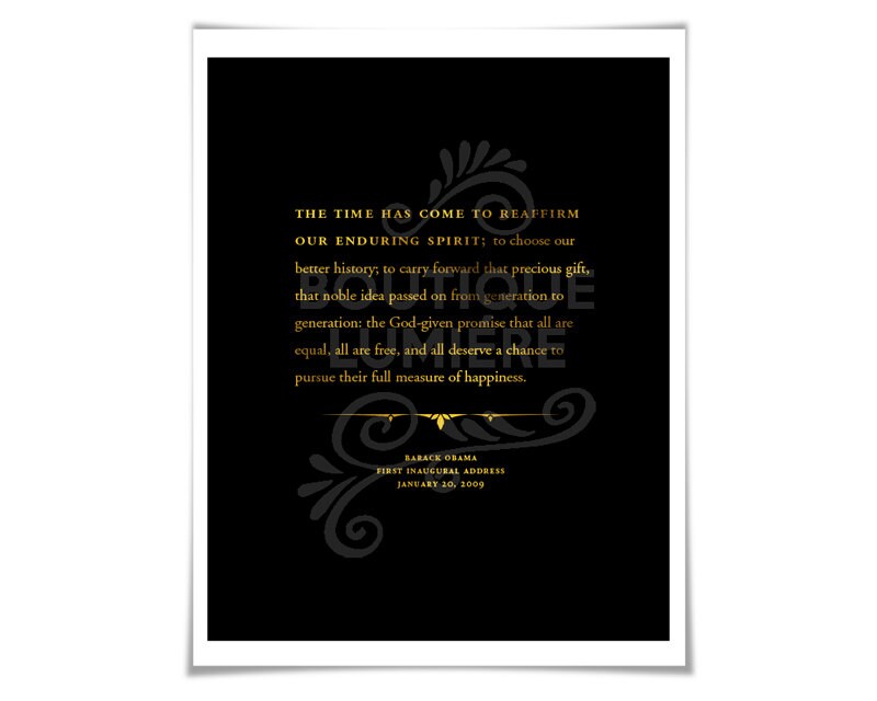 Barack Obama 2009 Inauguration Speech Gold Foil Art Print ...