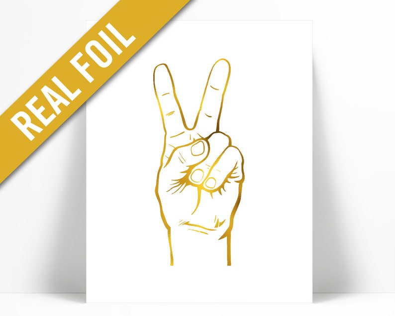 Peace Hand Sign Gold Foil Art Print Peace Symbol Poster | Etsy