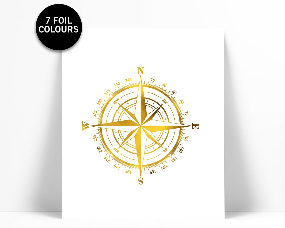 Gold Foil Compass Art Print - Real Gold Foil - Nautical Art - Beach ...