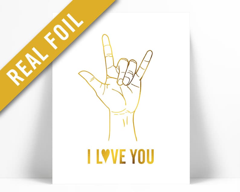 American Sign Language I Love You Gold Foil Art Print ASL - Etsy