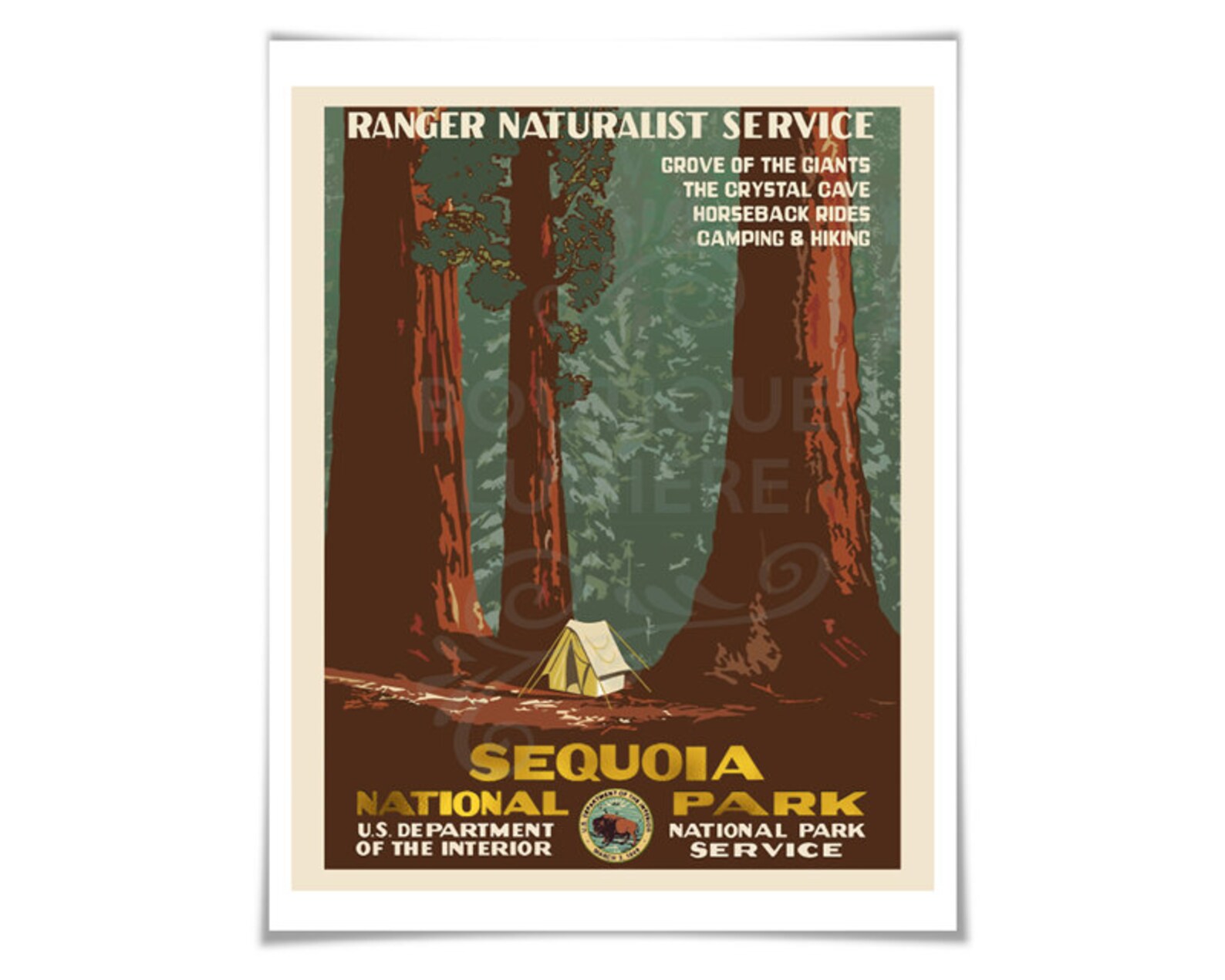 Sequoia National Park Poster - Real Gold Foil Print - Hiking Art ...