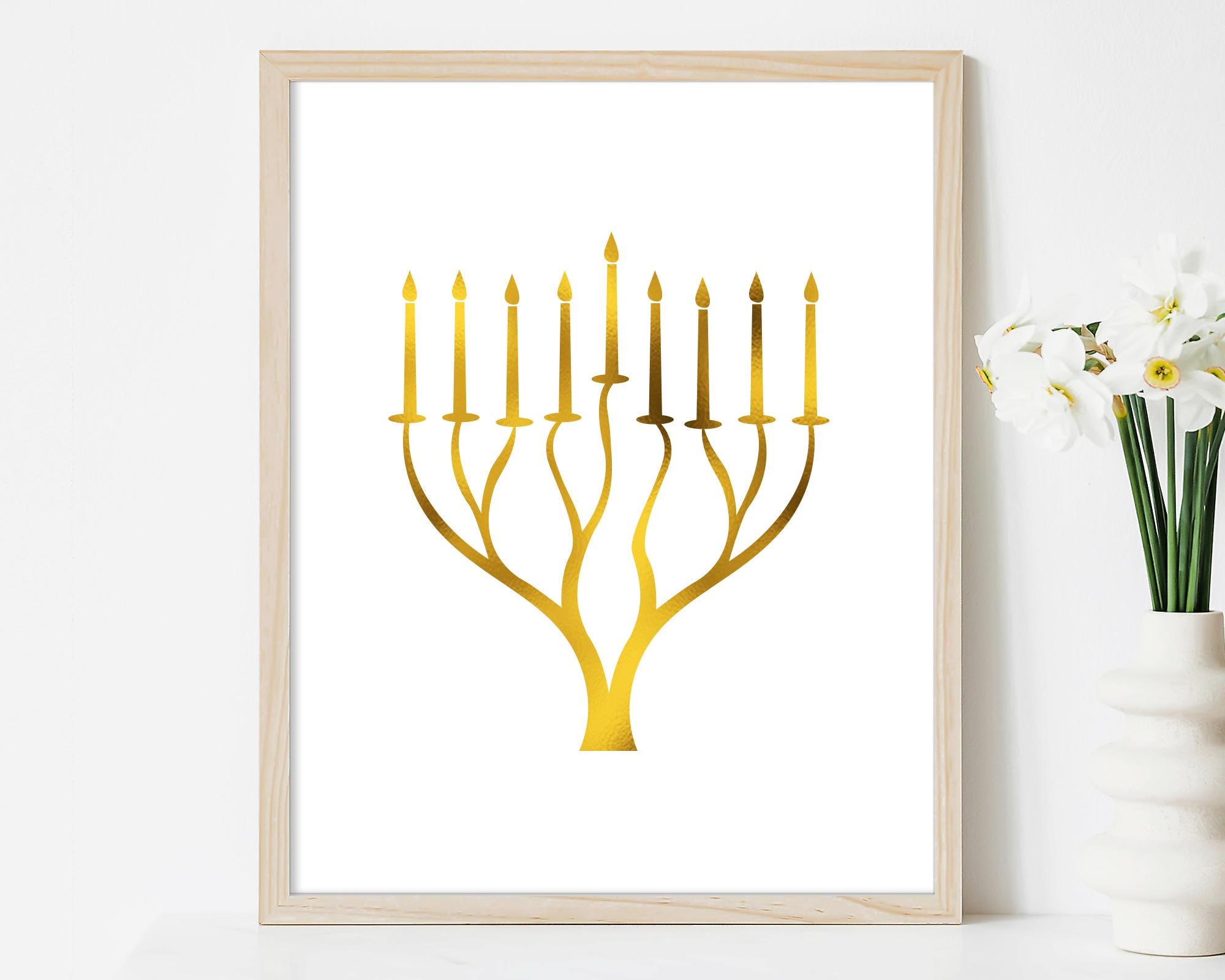 Menorah Art Print - Gold Foil Print - Hanukkah Art - Chanukah Themed ...