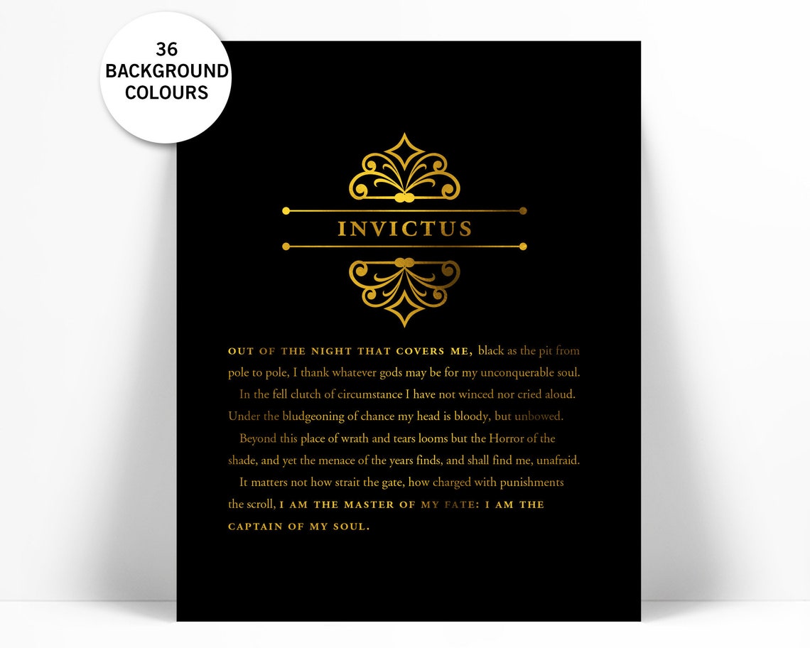 Invictus Gold Foil Art Print Master of My Fate Captain of My - Etsy