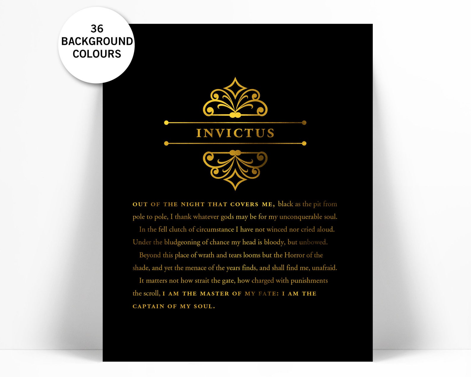 Invictus Gold Foil Art Print Master of My Fate Captain of My - Etsy