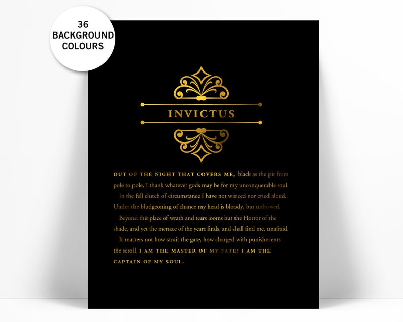 Invictus Gold Foil Art Print Master of My Fate Captain of My - Etsy