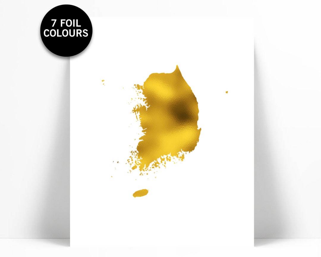 South Korea Map - Gold Foil Print - Gold South Korea Print - Gold Foil ...