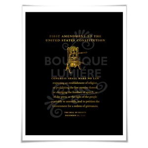 First Amendment US Constitution Bill of Rights Gold Foil Art Print ...