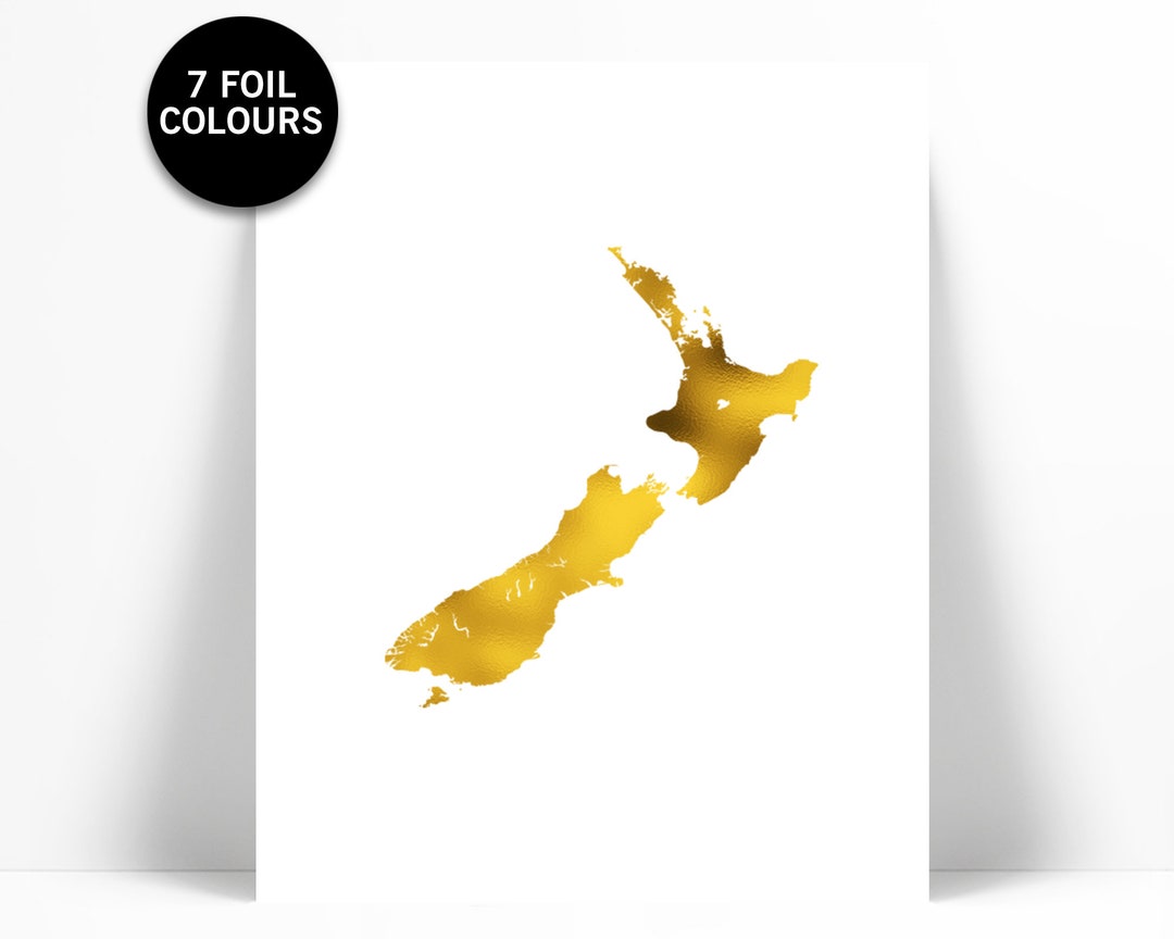 New Zealand Map - Gold Foil Map Print - Gold New Zealand Print ...