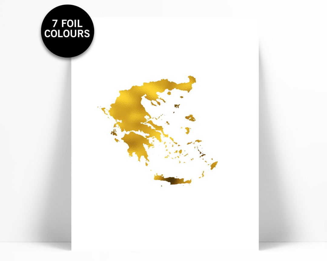 Greece Map - Gold Foil Print - Greece Map Art Print - Foil Map ...