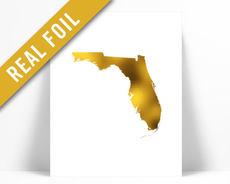 Florida Gold Foil Art Print Florida Map Poster Gold | Etsy