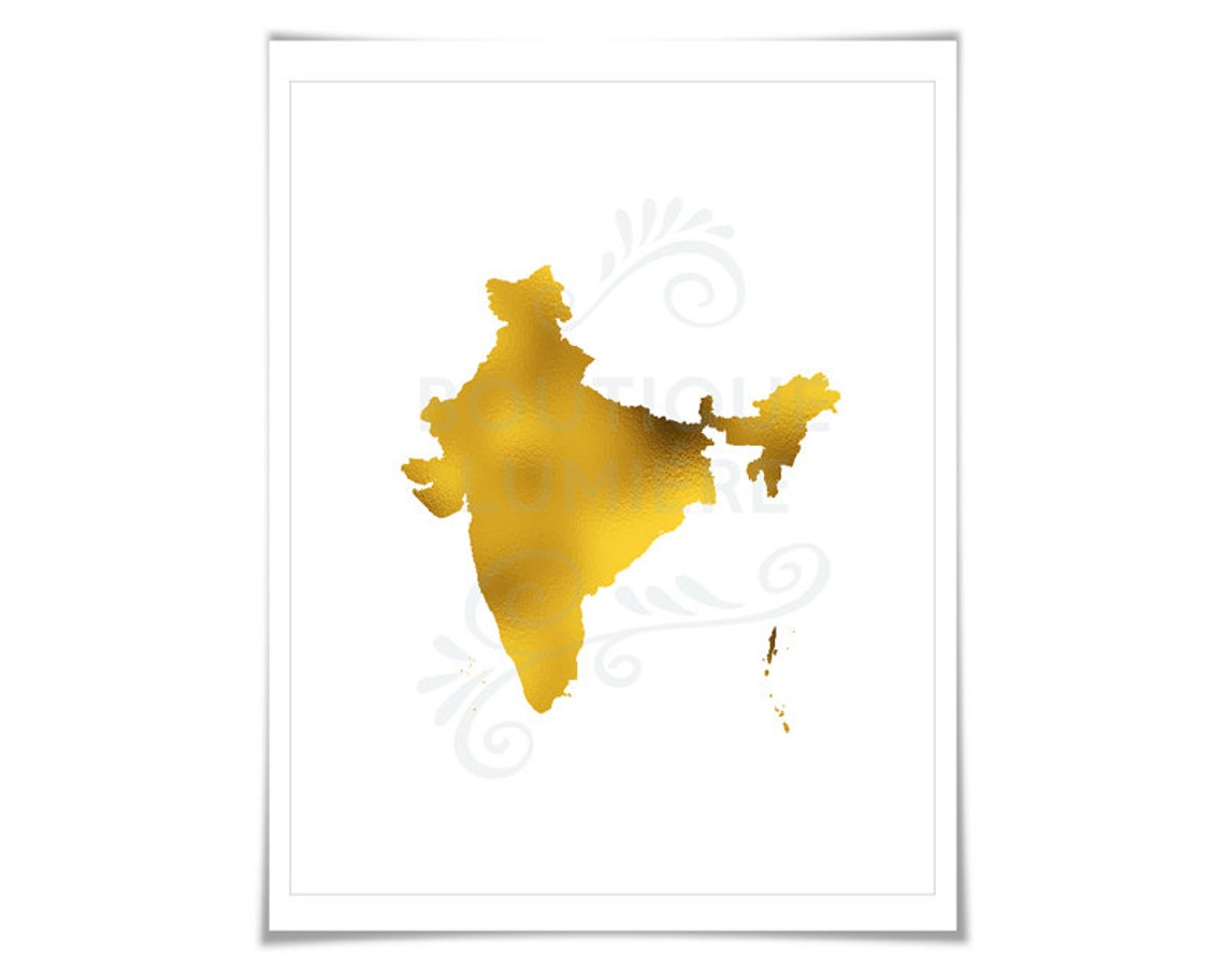 India Map Gold Foil Print Gold India Print Gold Foil Map - Etsy