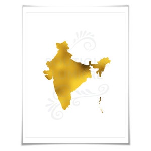 India Map - Gold Foil Print - Gold India Print - Gold Foil Map ...