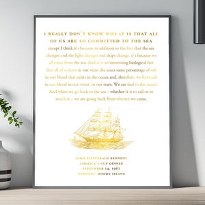 John Fitzgerald Kennedy Ocean Speech Gold Foil Art Print - JFK ...