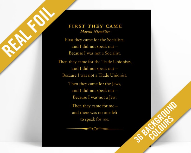 First They Came Poem Gold Foil Art Print Martin Niemöller - Etsy Canada First They Came Poem Gold Foil Art Print Martin Niemöller - Etsy Canada