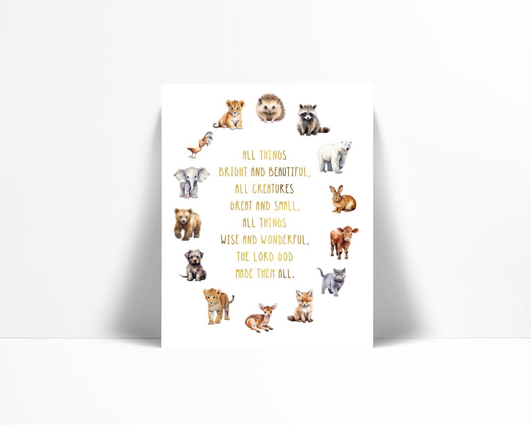 All Creatures Great and Small Quote Gold Foil Art Print - Watercolor ...