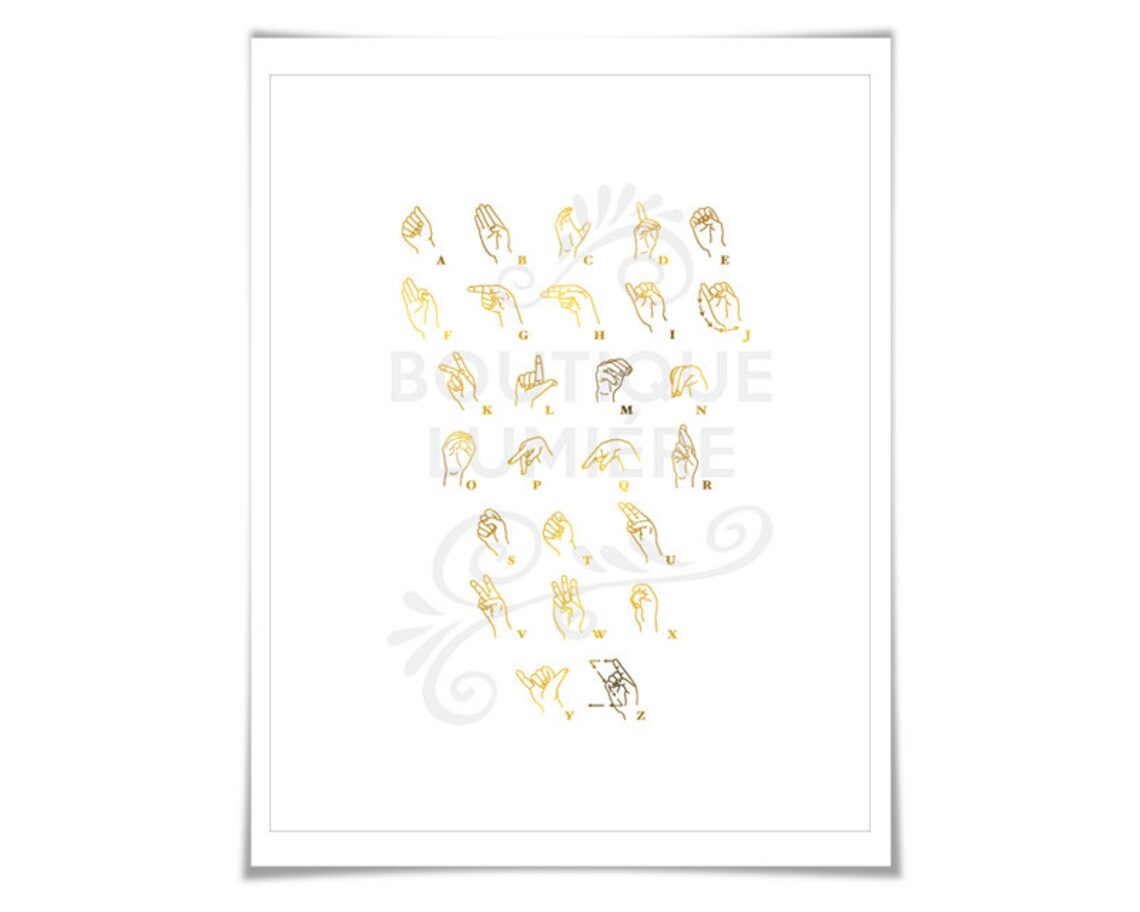 American Sign Language Gold Foil Art Print ASL Poster Chart - Etsy Canada