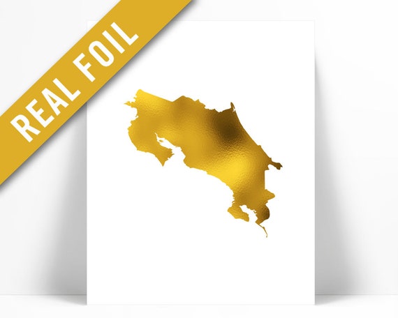 Costa Rica Map Gold Foil Print Costa Rica Art Print Gold | Etsy