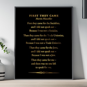 First They Came Poem Gold Foil Art Print - Martin Niemöller Holocaust ...