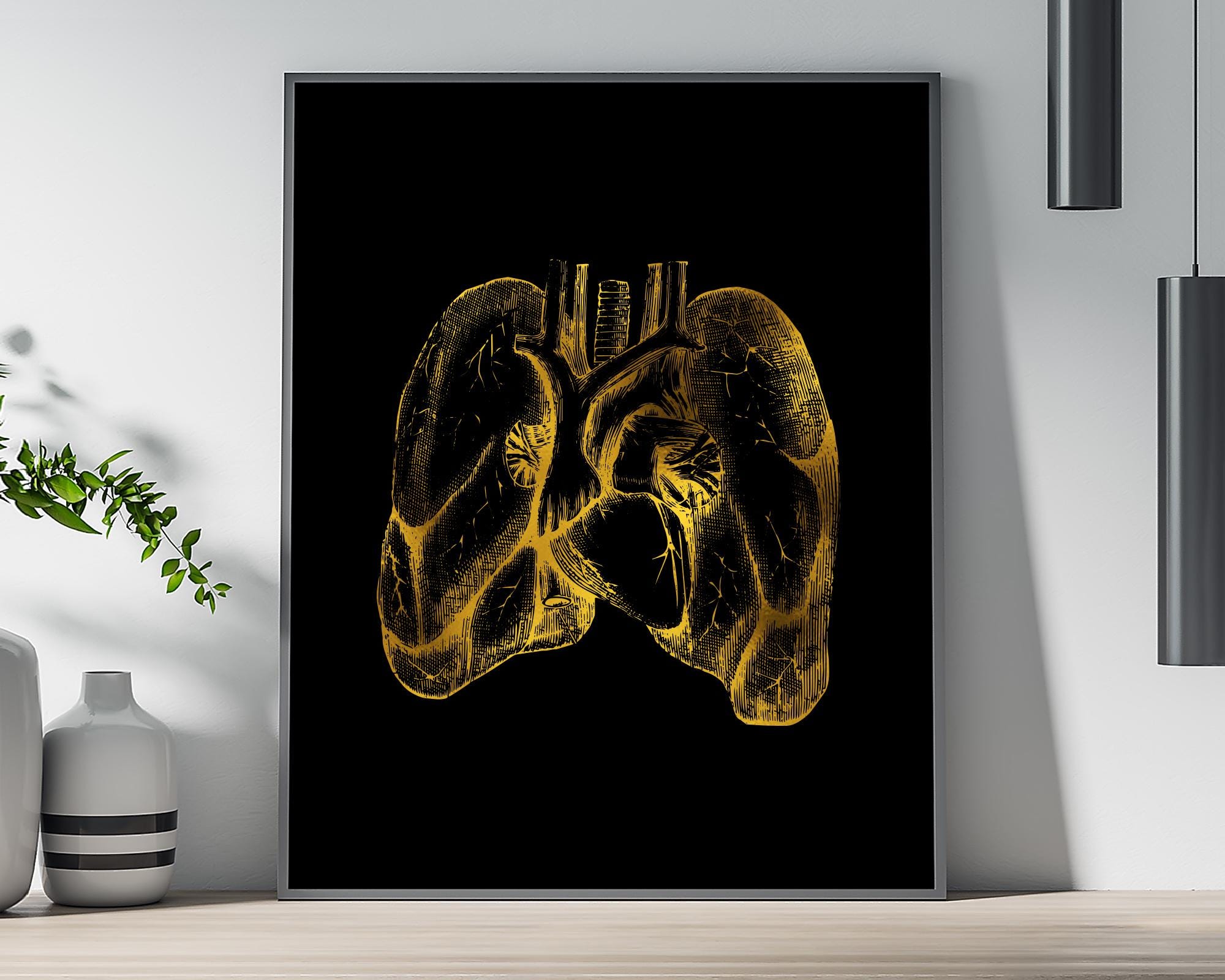 Human Lungs Anatomical Real Gold Foil Art Print - Anatomy Wall Art ...