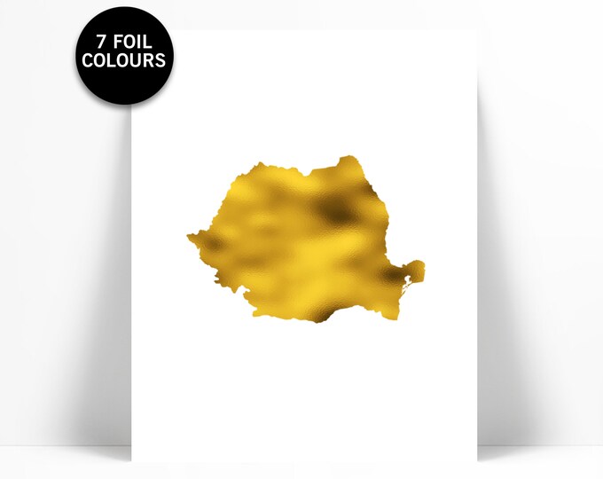 Romania Map Gold Foil Print Romania Art Print Foil Map Travel Poster ...