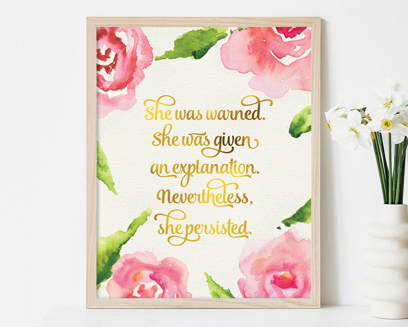 Nevertheless She Persisted Gold Foil Print - Feminist Poster - Protest ...