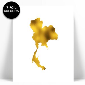 Thailand Map - Gold Foil Print - Gold Thailand Print - Gold Foil Map ...