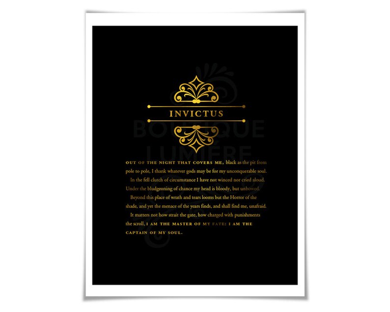 Invictus Gold Foil Art Print Master of My Fate Captain of My - Etsy