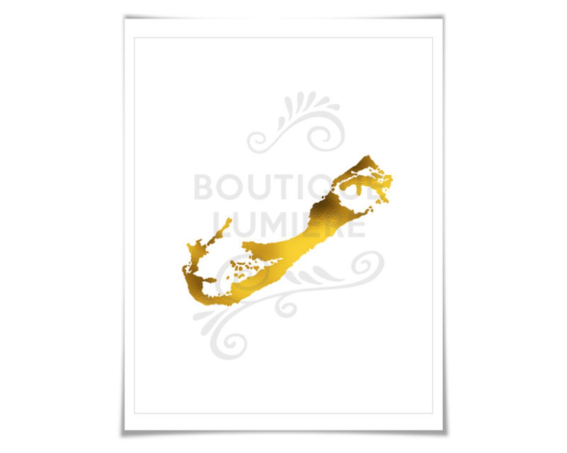 Bermuda Map Gold Foil Print Bermuda Art Print Gold Foil | Etsy