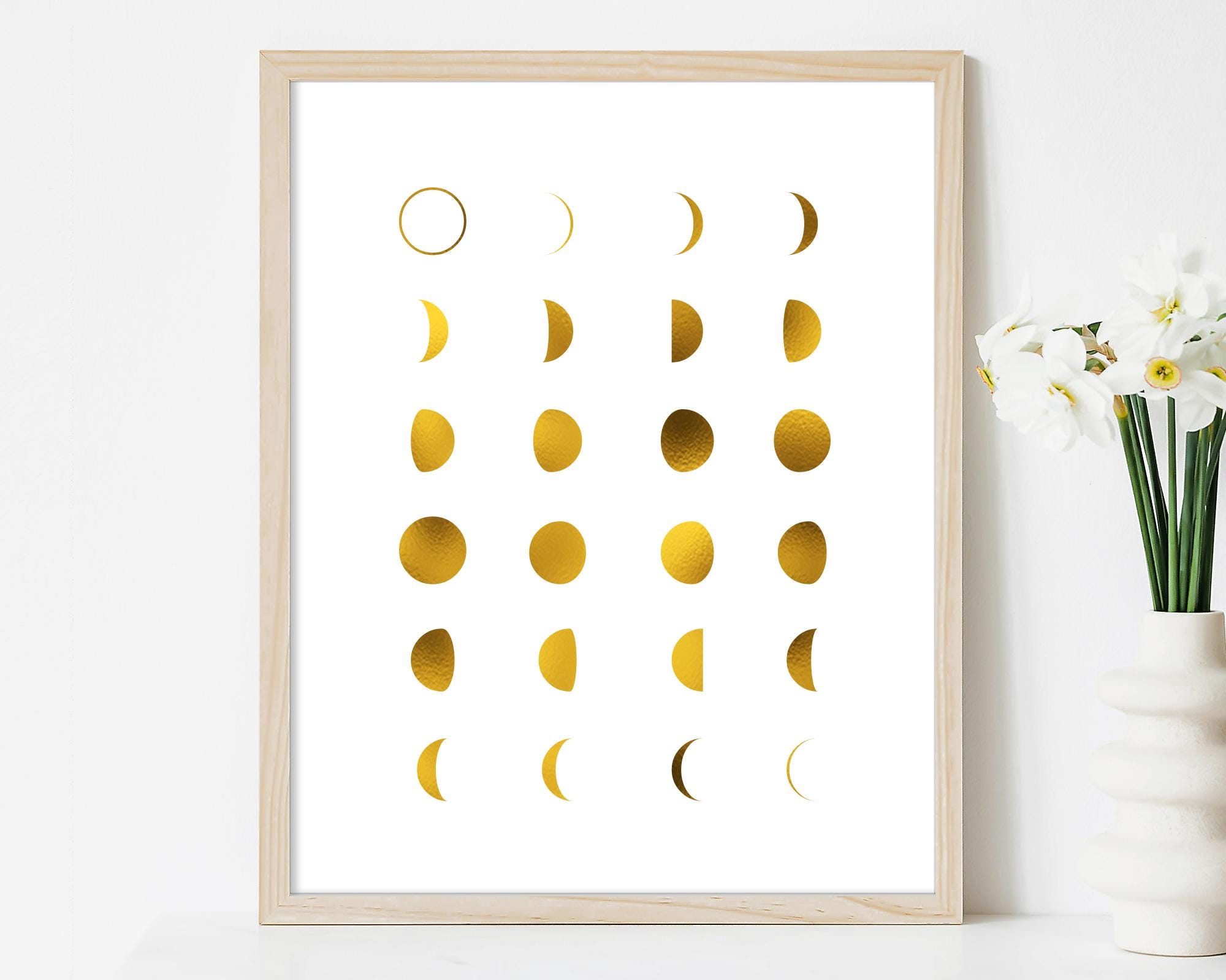 Moon Phases Gold Foil Art Print - Astronomy Art Print - Space Art Print ...