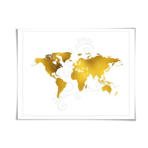 World Map - Gold Foil Print - Globe Map Art Print - Foil Map ...