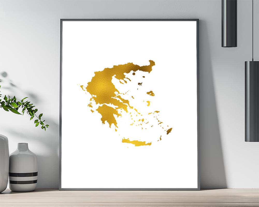 Greece Map - Gold Foil Print - Greece Map Art Print - Foil Map ...
