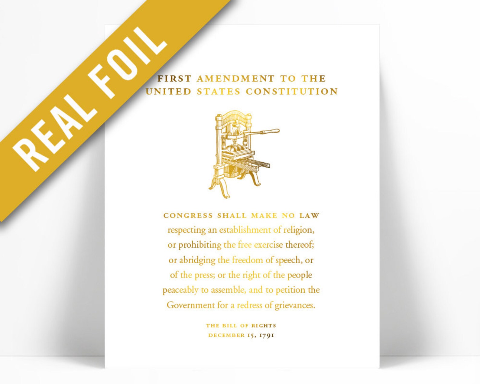 First Amendment US Constitution Bill of Rights Gold Foil Art | Etsy