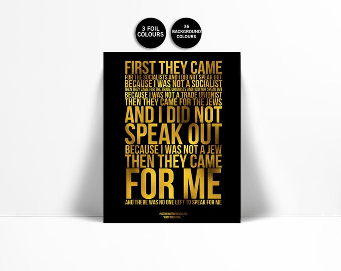 First They Came Poem Gold Foil Art Print - Martin Niemöller Holocaust ...
